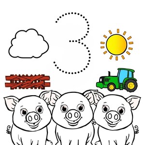 Farm Animal Number Tracing & Coloring Worksheets: Preschool Activity ...