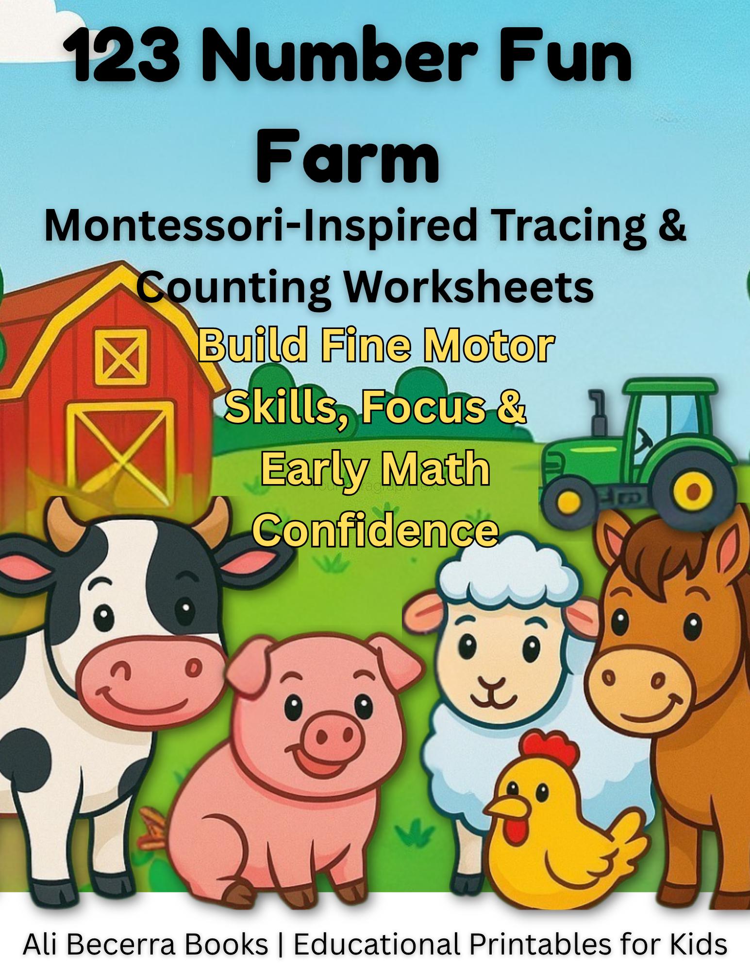Farm Animal Number Tracing & Coloring Worksheets: Preschool Activity ...