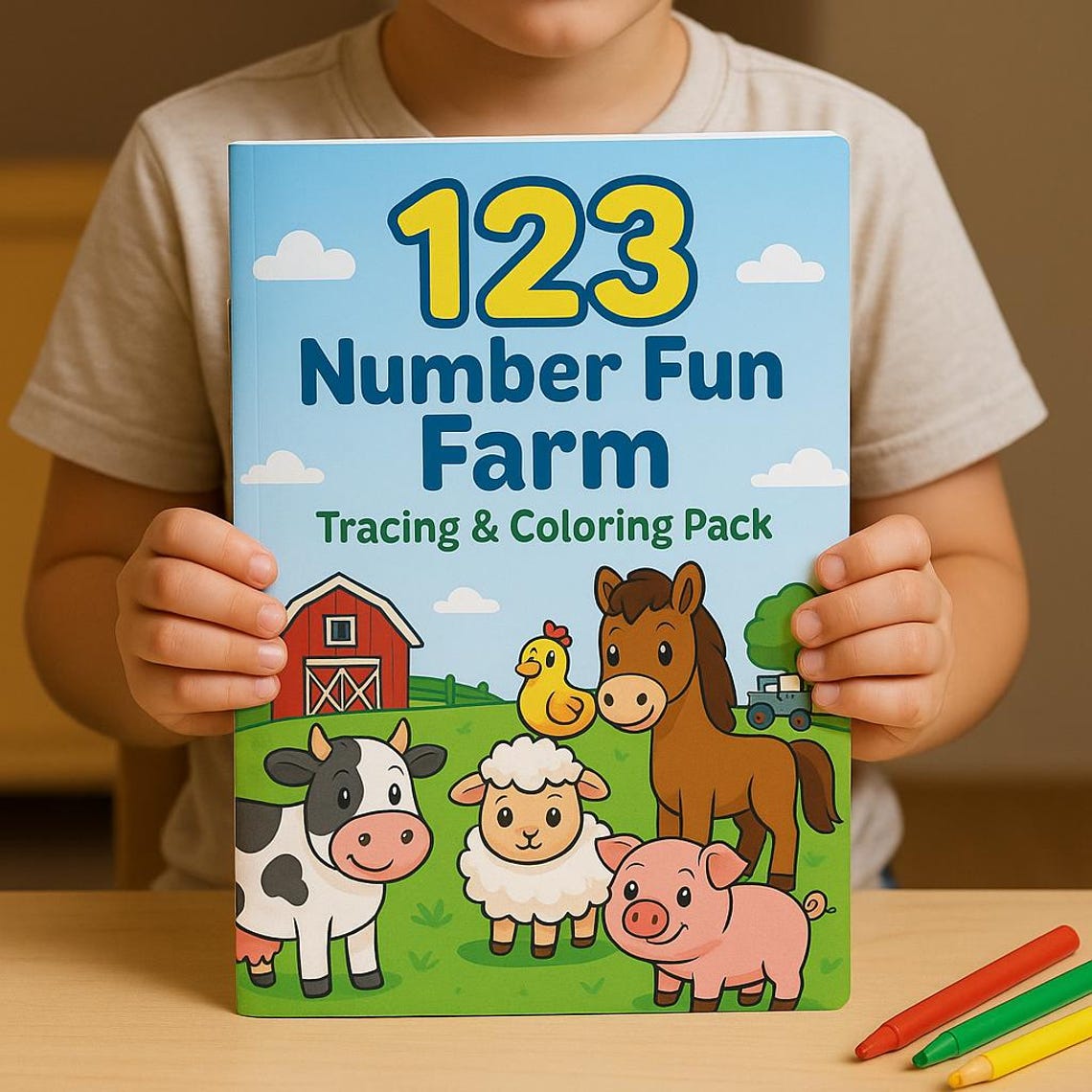 Farm Animal Number Tracing & Coloring Worksheets: Preschool Activity ...