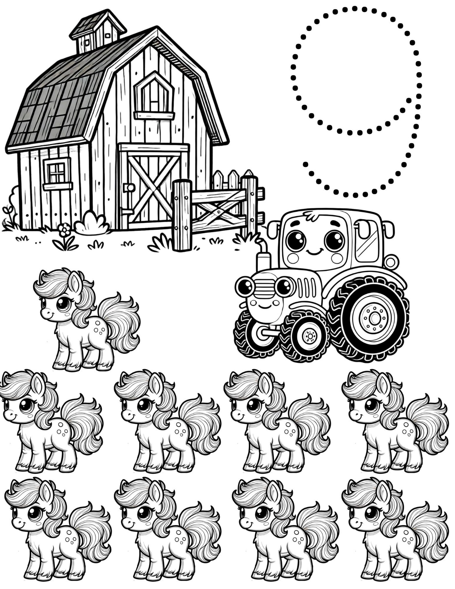 Farm Animal Number Tracing & Coloring Worksheets: Preschool Activity ...