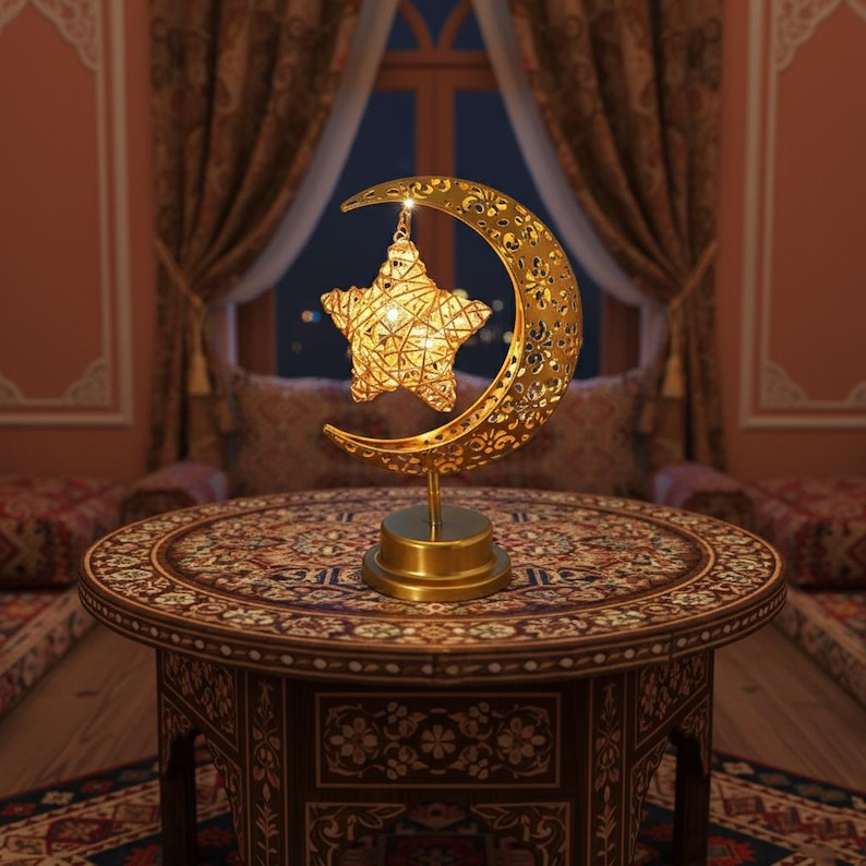 Turkish Moon Lamp With Warm Light Star: Fairy Room Decor, Ramadan Table ...
