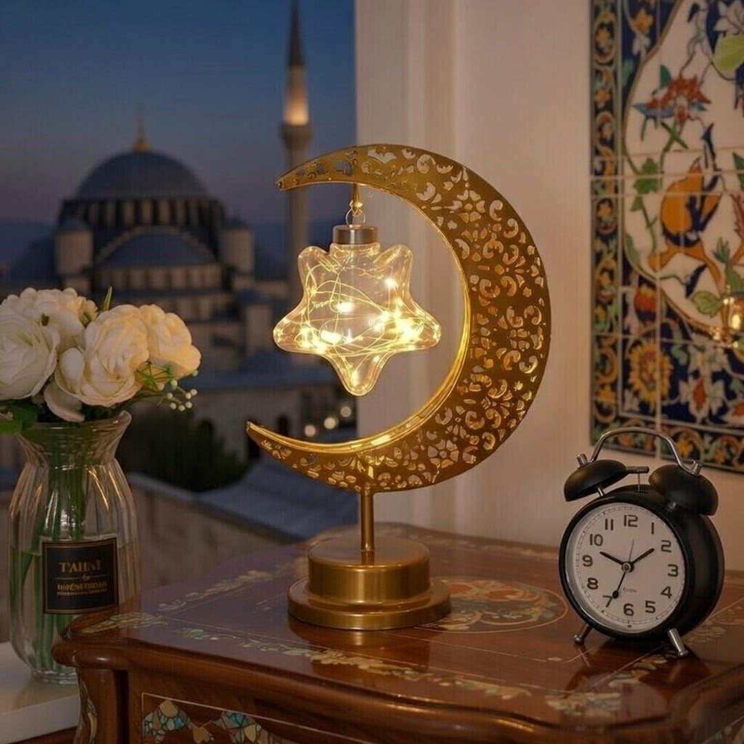 Turkish Moon Lamp With Warm Light Star: Fairy Room Decor, Ramadan Table ...