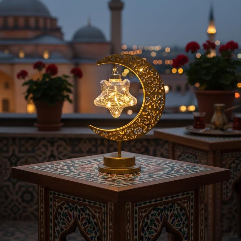 Turkish Moon Lamp With Warm Light Star: Fairy Room Decor, Ramadan Table ...