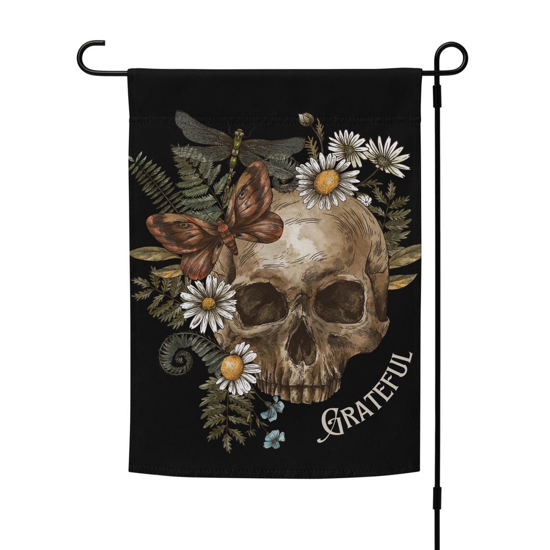 Gothic Floral Skull Garden Flag: Dark Cottagecore Outdoor Banner - Etsy