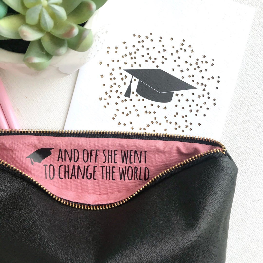 Personalized Graduation Zipper Pouch: Vegan Leather Keepsake Bag - Etsy