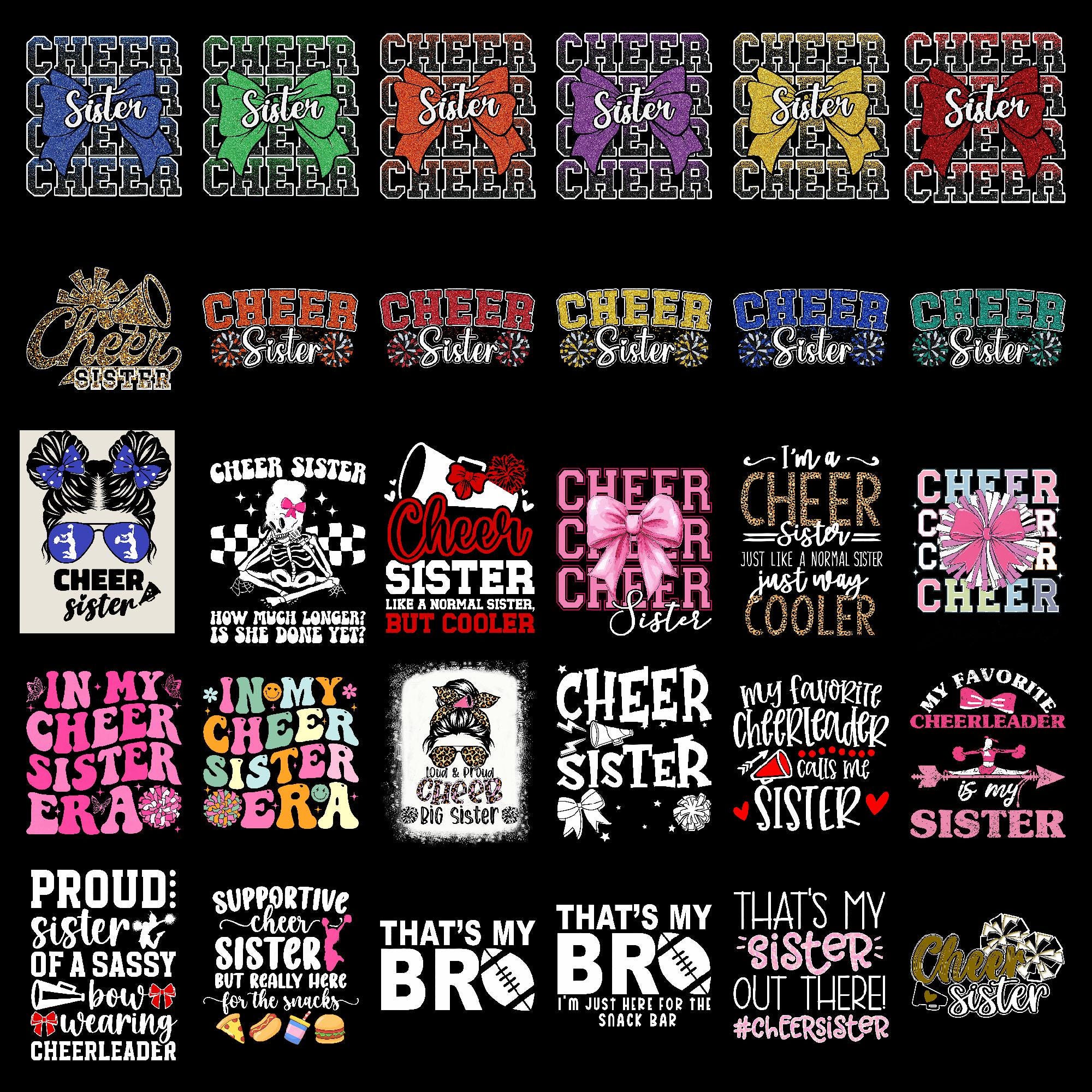 Cheer Sister PNG Bundle, Cheerleading Sister Quotes With Bow Pom Pom ...