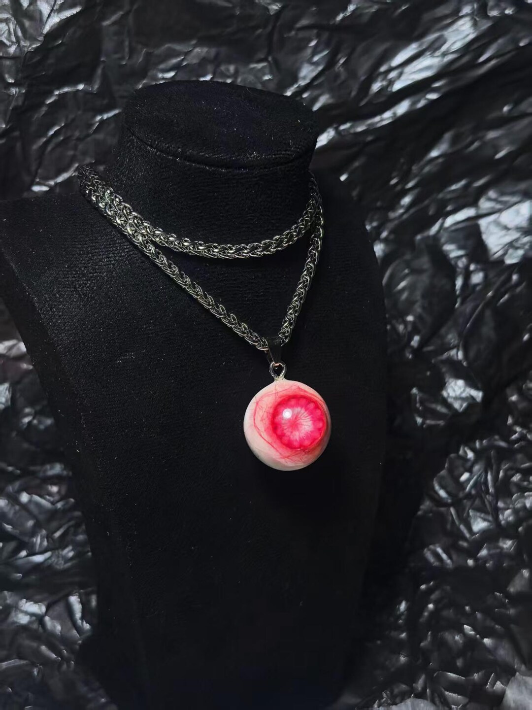 Handmade Pink Eyeball Pendant Necklace, Gothic Horror Jewelry, Resin ...