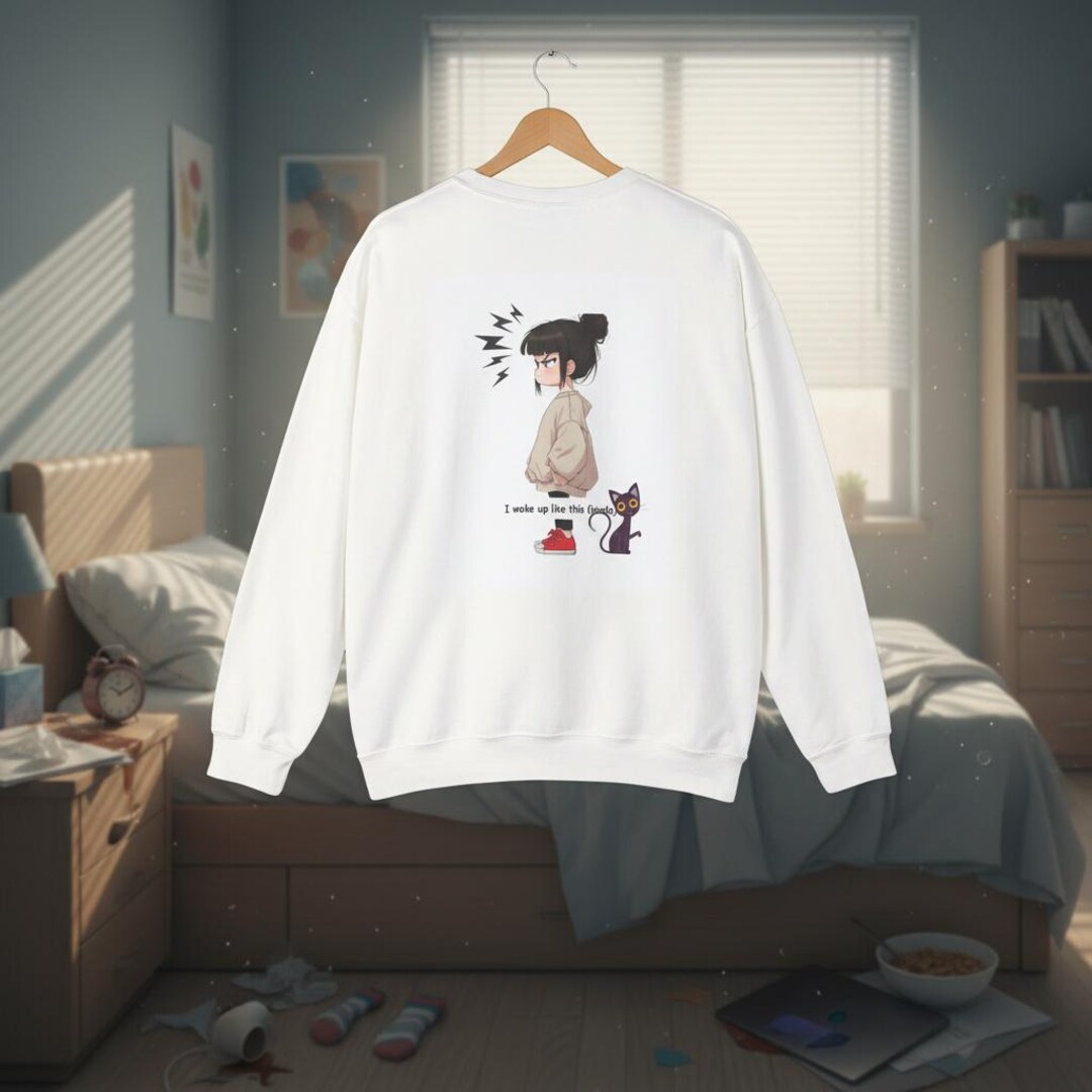 Grumpy Anime Girl Crewneck Sweatshirt | Oversized, Cat Graphic - Etsy