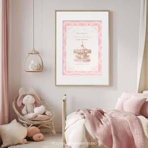 Editable Pink Carousel Baby Shower Welcome Sign | Digital Version ...