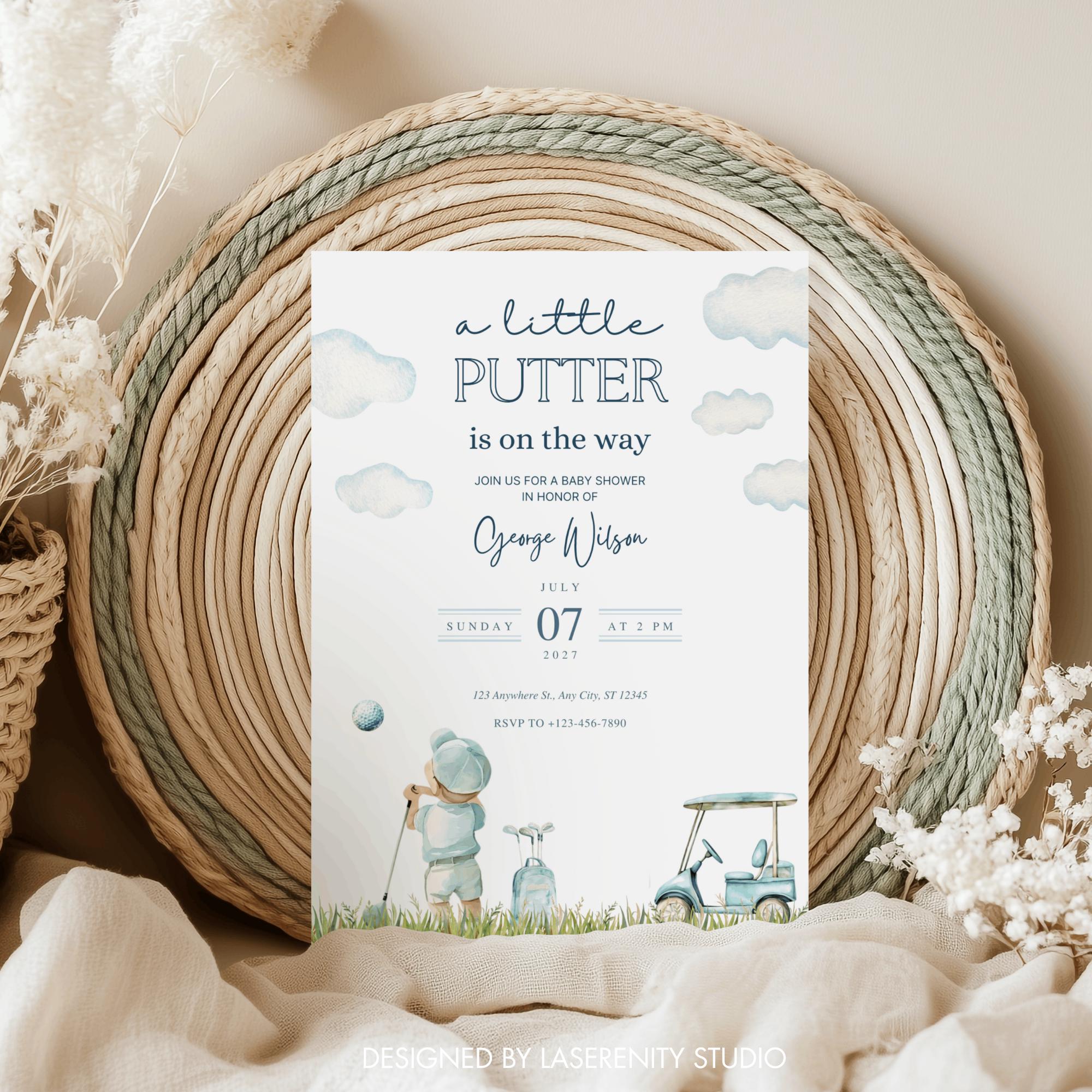 Editable Boy Golf Baby Shower Invitation: A Little Putter is on the Way ...