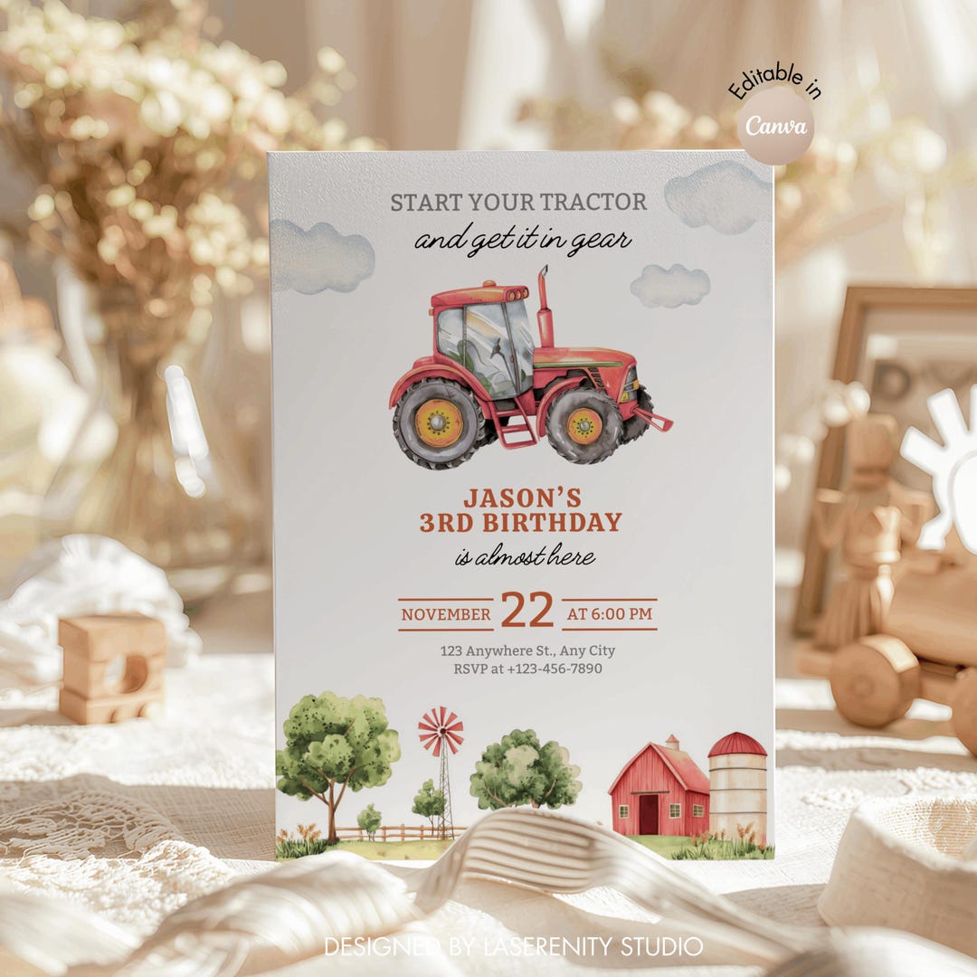 Editable Red Tractor Birthday Invitation | Digital Version | Instant ...