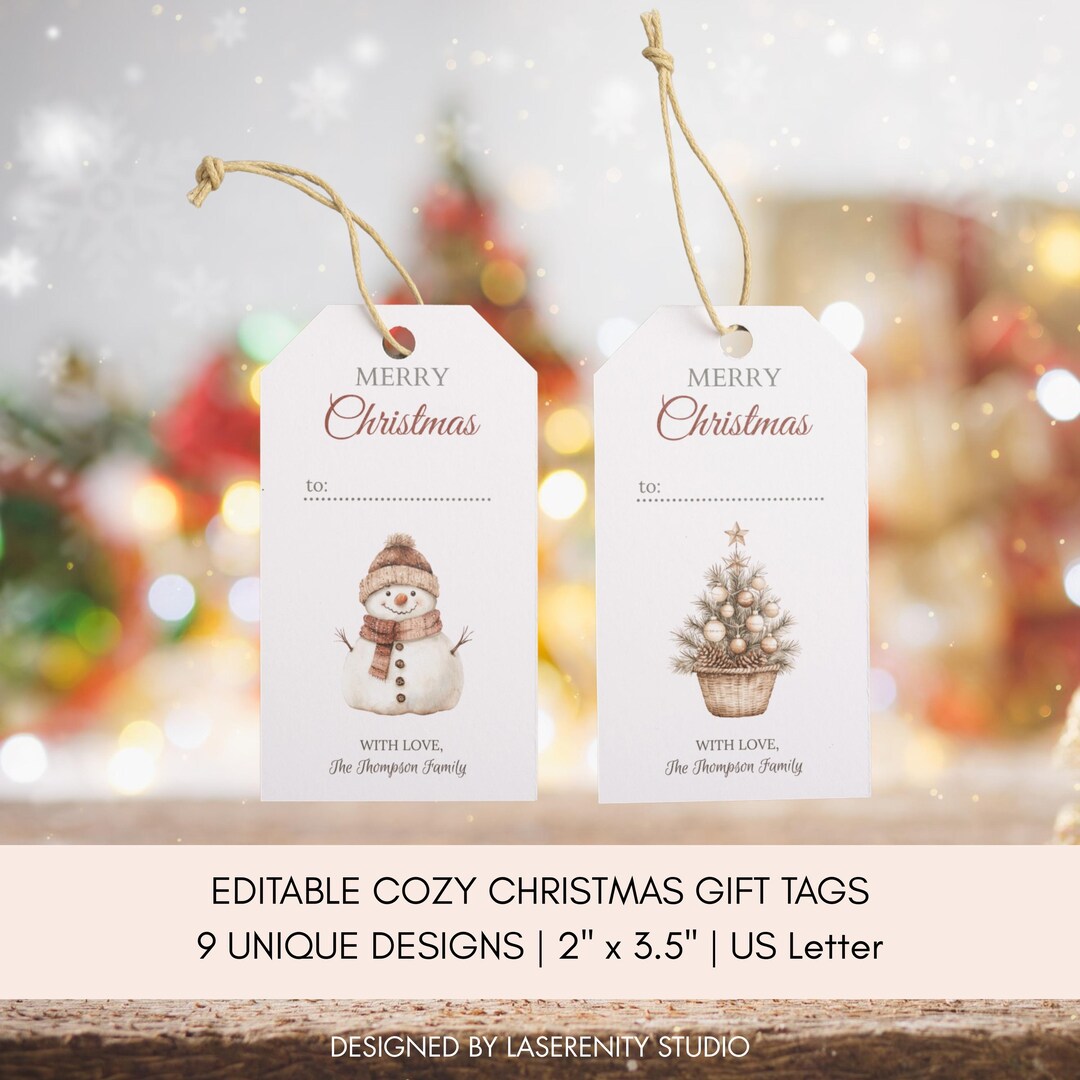 Editable Cozy Christmas Gift Tag Bundle (9 Unique Designs) | Digital ...