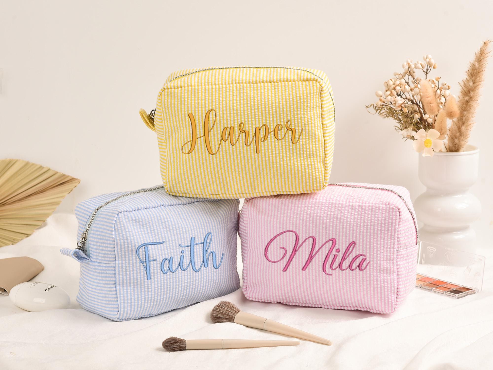 Custom Makeup Bag With Name, Embroidery Cosmetic Bags for Women Girls ...