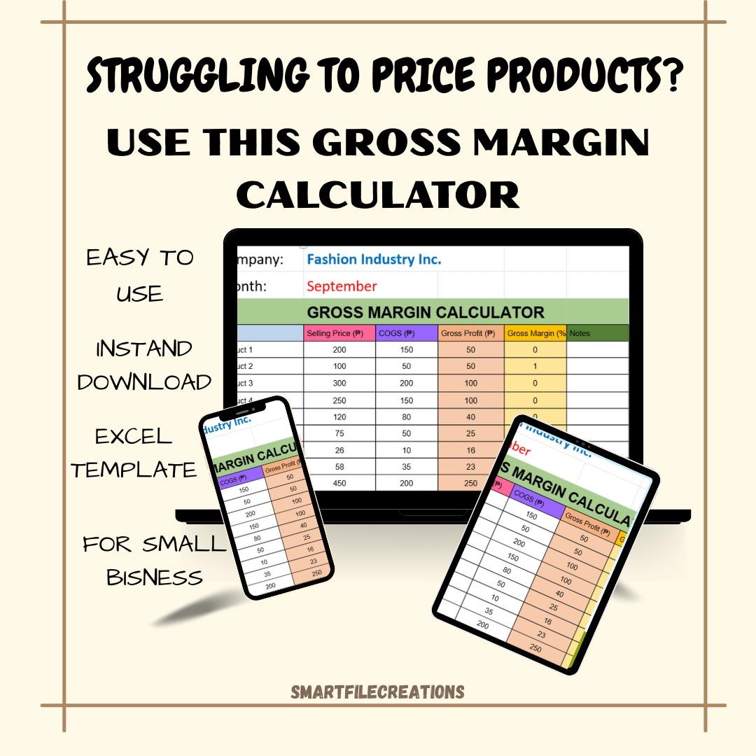 Gross Margin Calculator: Excel Template With Instructions (digital ...