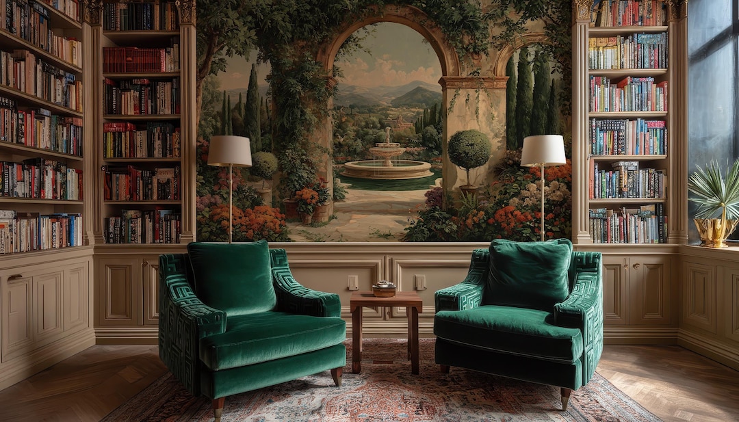 Large Tuscan Garden Wall Mural Wallpaper, Italian Landscape Wall Art ...