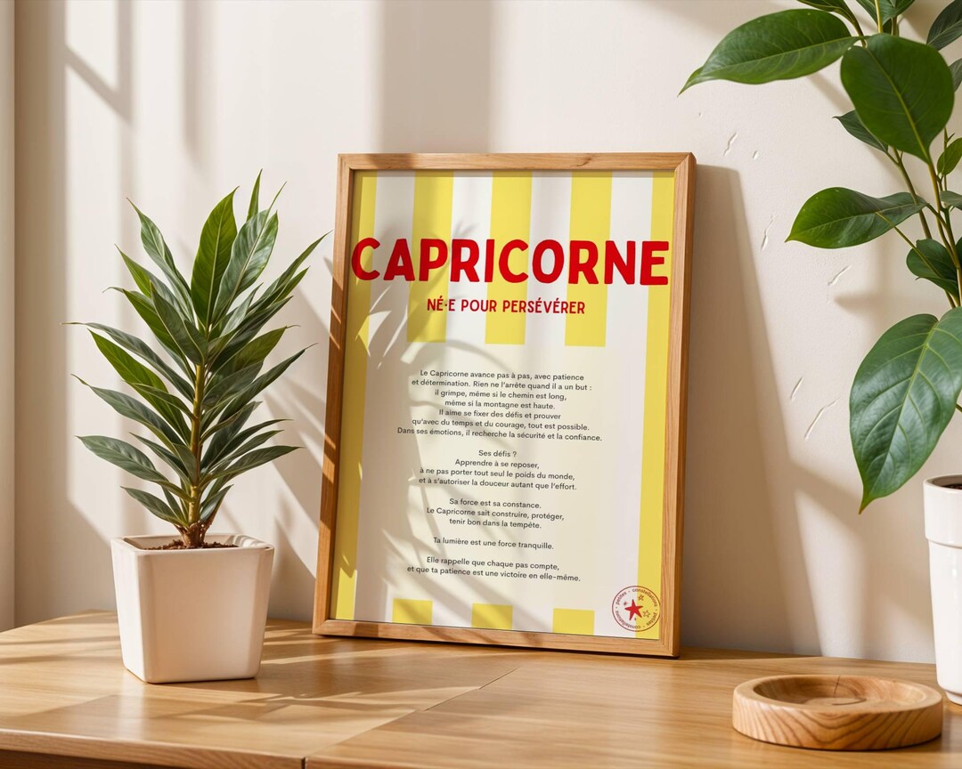 Yellow Capricorn Astrological Poster – Poetic Portrait of Astrological ...