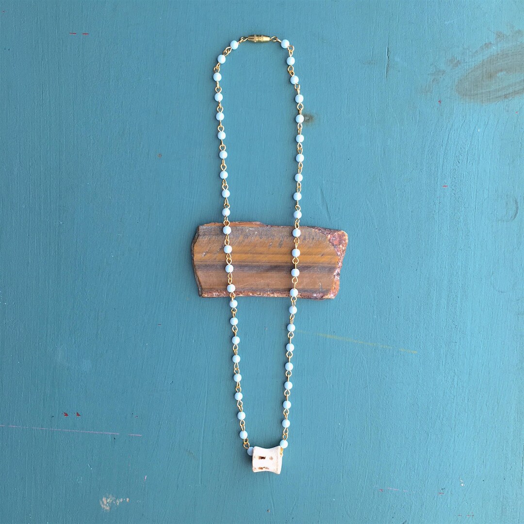 Baby Blue Bead Chain and Bone Necklace - Etsy
