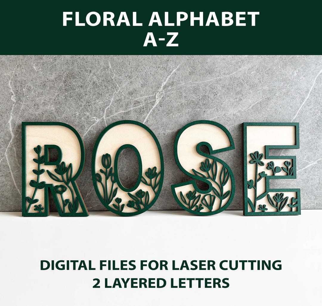 Alphabet floral SVG, lot de deux couches de l'alphabet découpé au laser ...