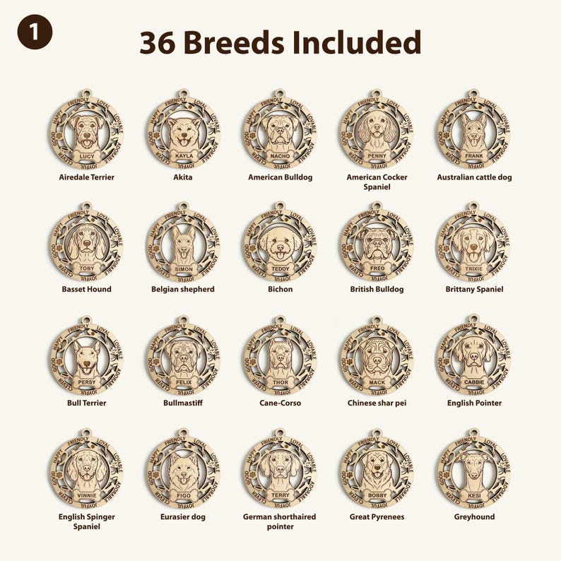 36 Dog Breed Ornament SVG Bundle - Variety Pack - 3D Layered Laser Cut ...