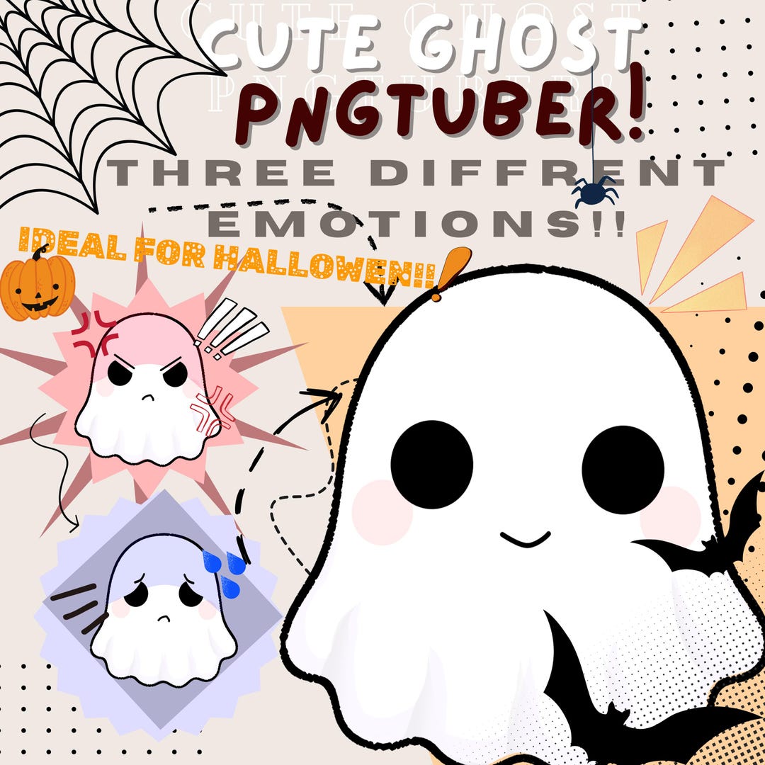 Cute Ghost Pngtuber Pack – 3 Emotions | Halloween Pngtuber Avatar for ...