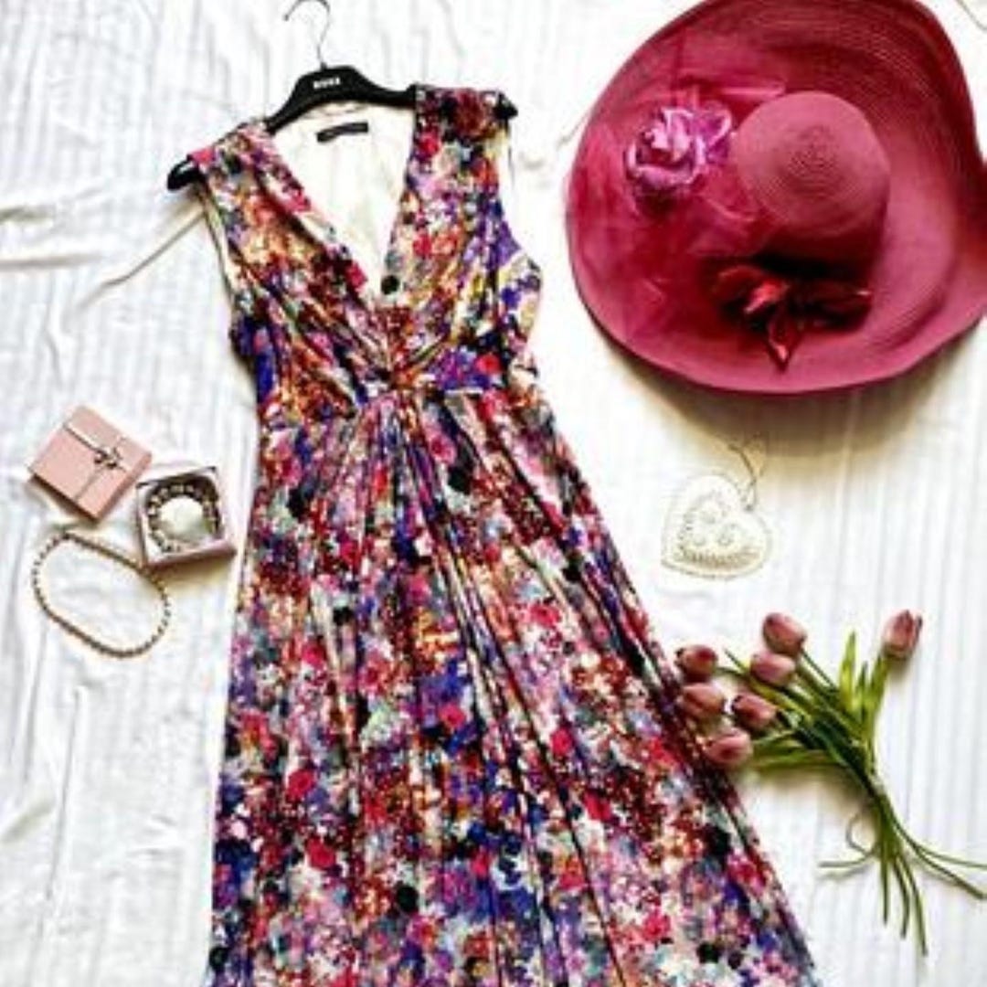 Marks And Spencer Multicolored Floral Print Long Dress Size M Etsy