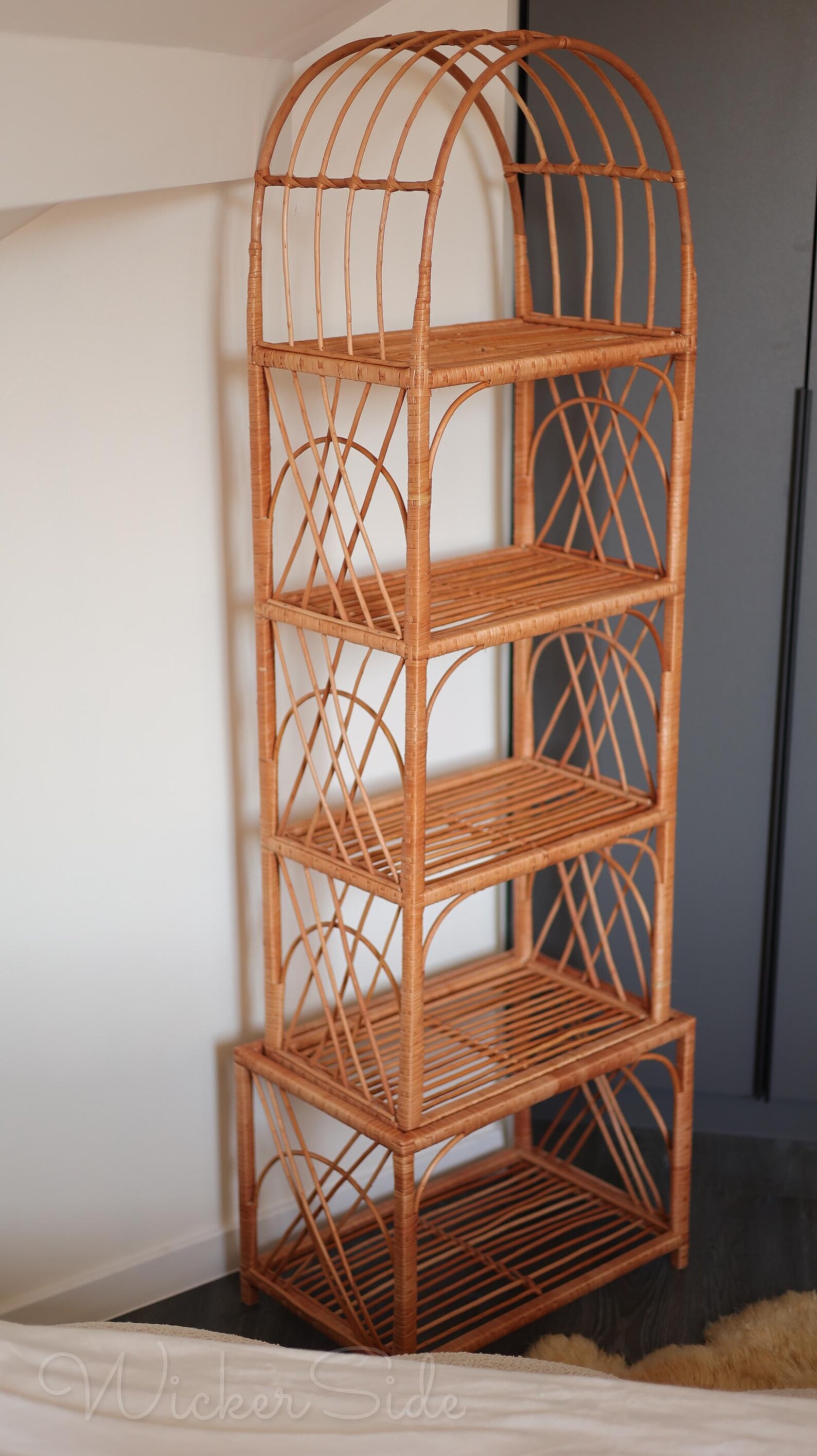 Handmade Arched Rattan Shelf, Vintage Wicker Shelf Unit, Handmade Boho ...