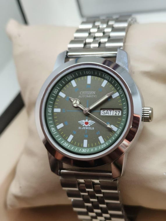 vintage citizen automatic wrist watch green colour di… - Gem