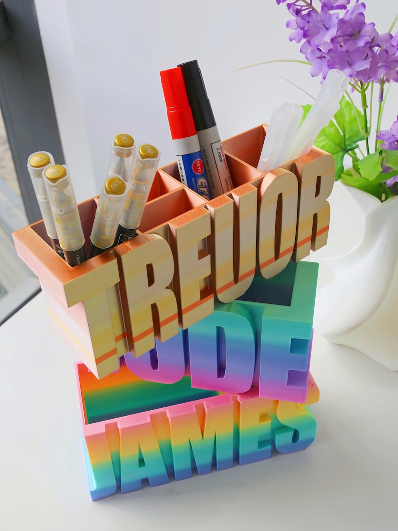 Personalized Rainbow Color Pen Holder - 3D Printed Custom Desk ...