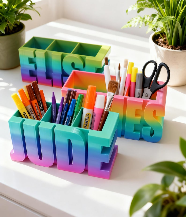 Personalized Rainbow Color Pen Holder - 3D Printed Custom Desk ...