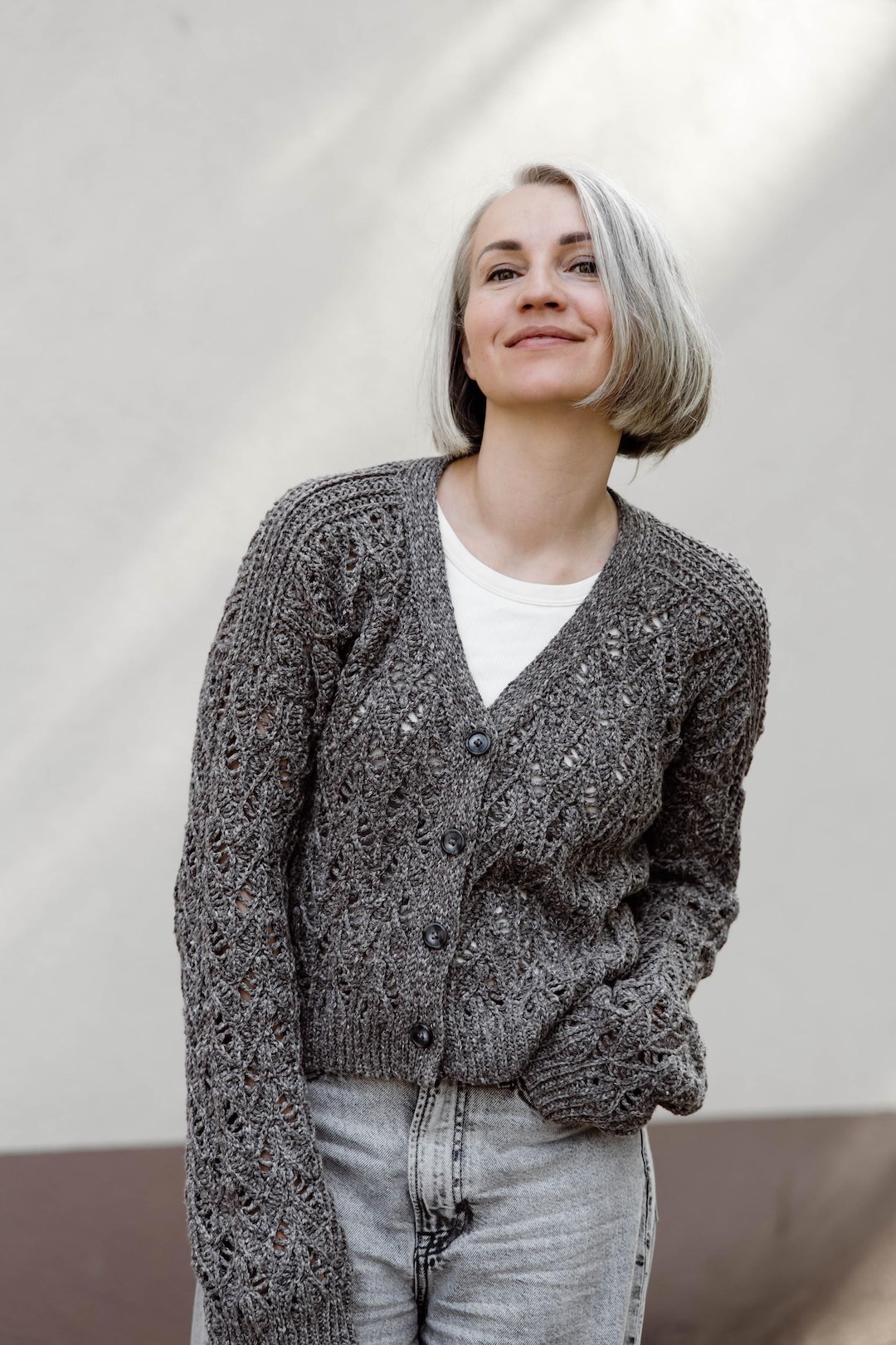 Varpa Cardigan Crochet Pattern – Textured V-neck (PDF) - Etsy