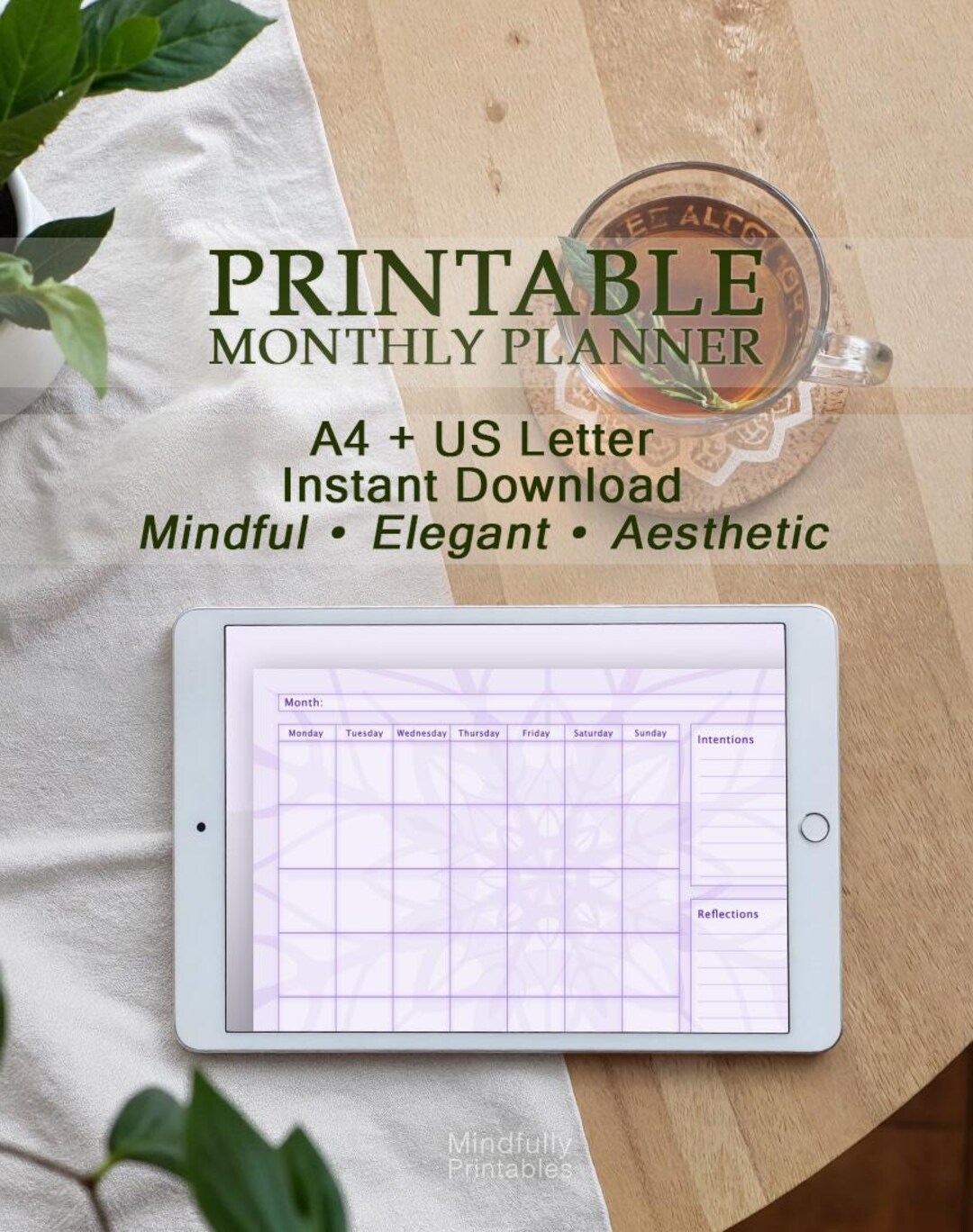 Monthly Planner (purple): Printable Calendar, Intentions, Reflections ...
