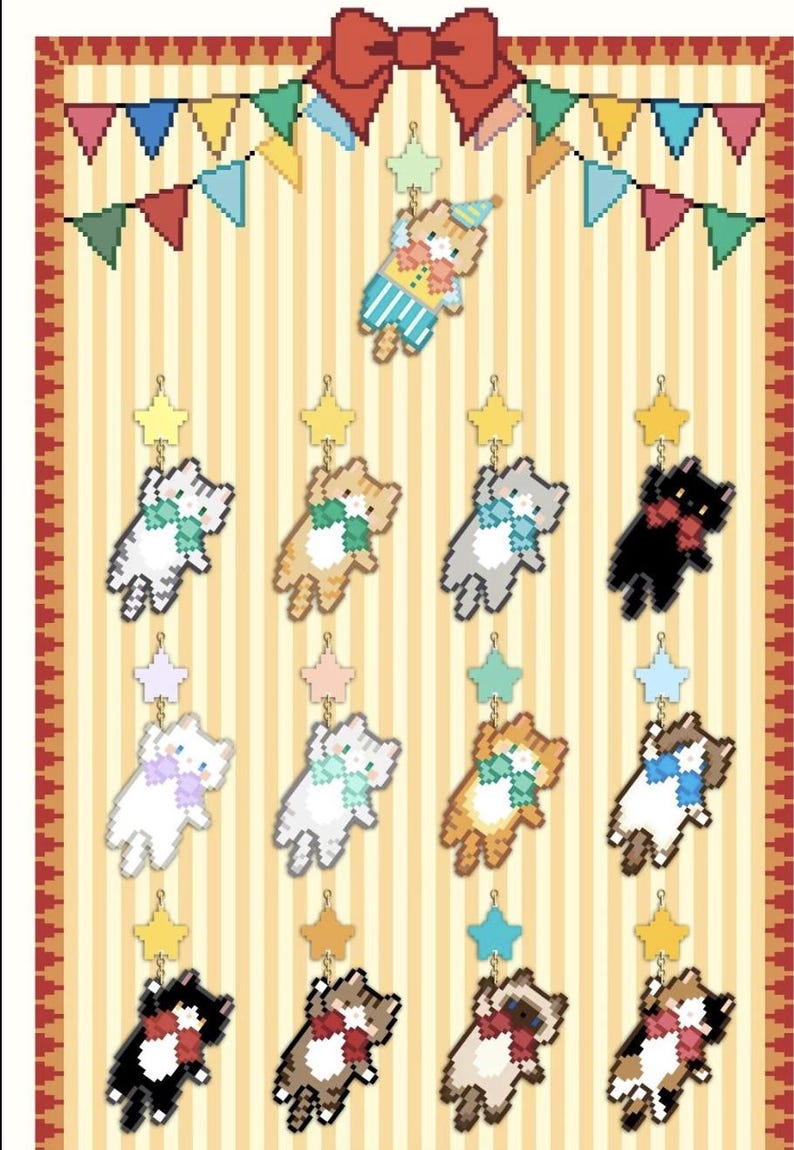 Pixel Perler Bead Cat Charm Patterns (digital Download) – Kawaii Craft ...