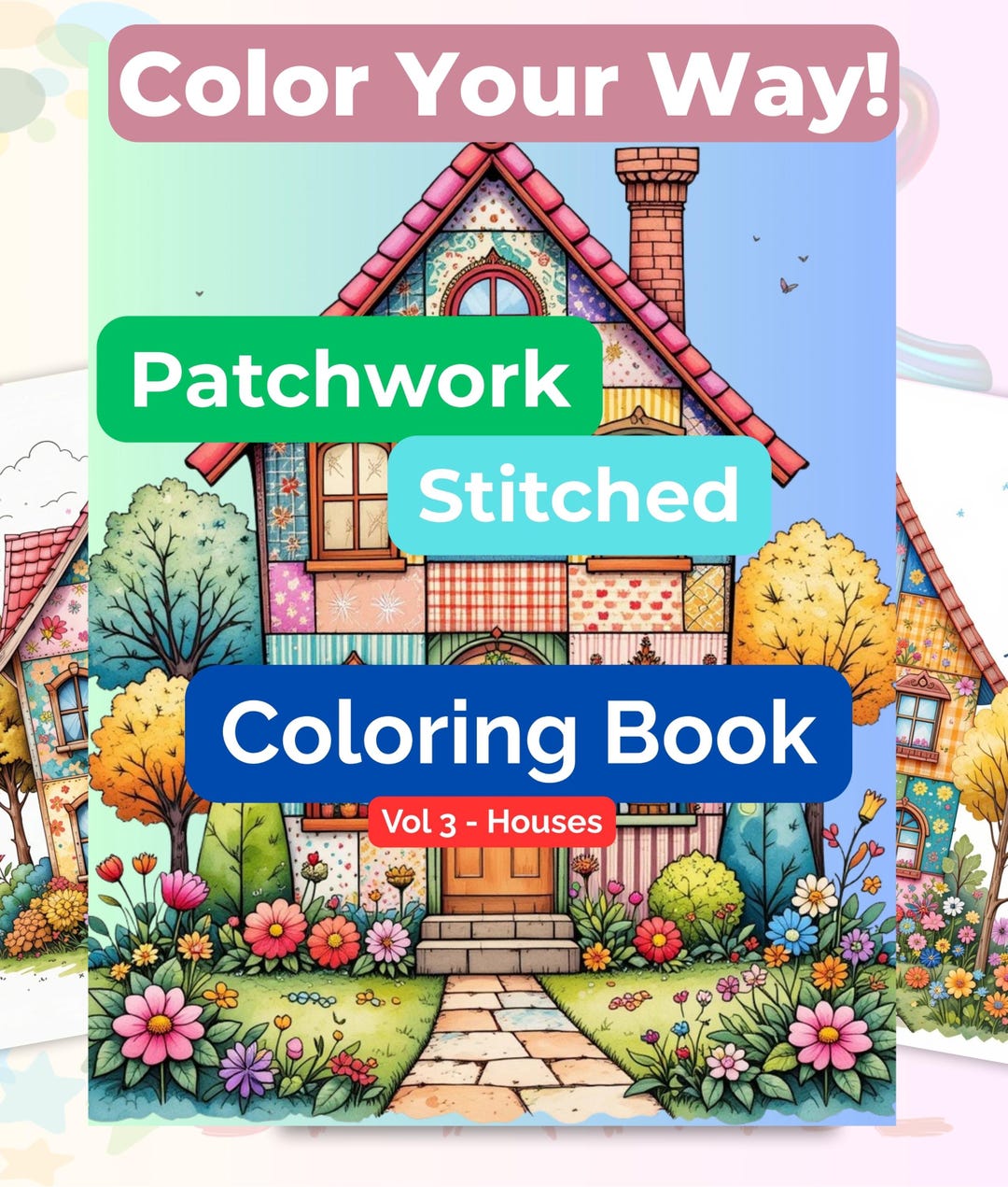 House Coloring: Patchwork Quilt Colouring Book, Digital Stitched ...