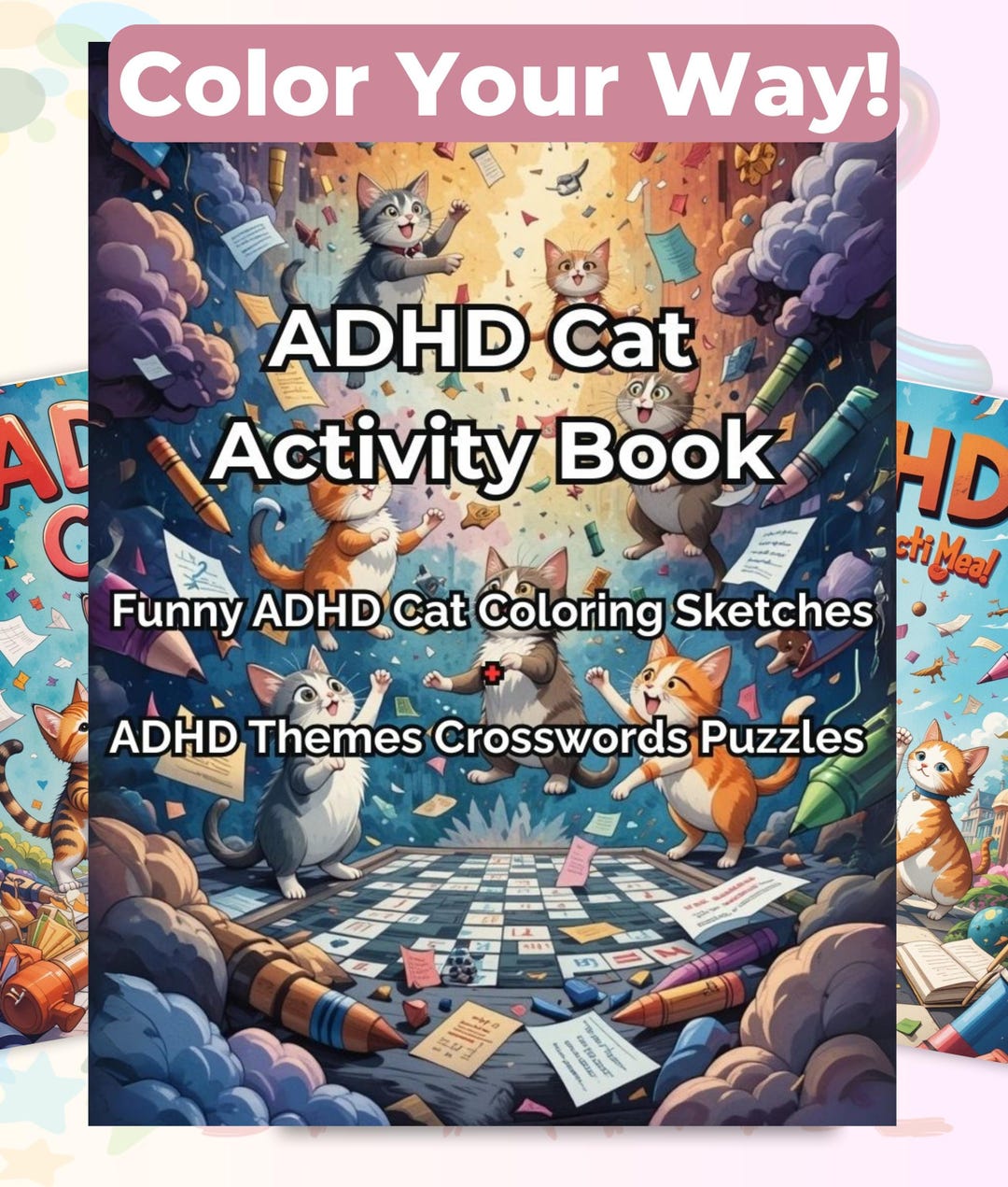 Funny ADHD Cat Activity Book — Neurospicy Dopamine Menu Coloring — Low ...