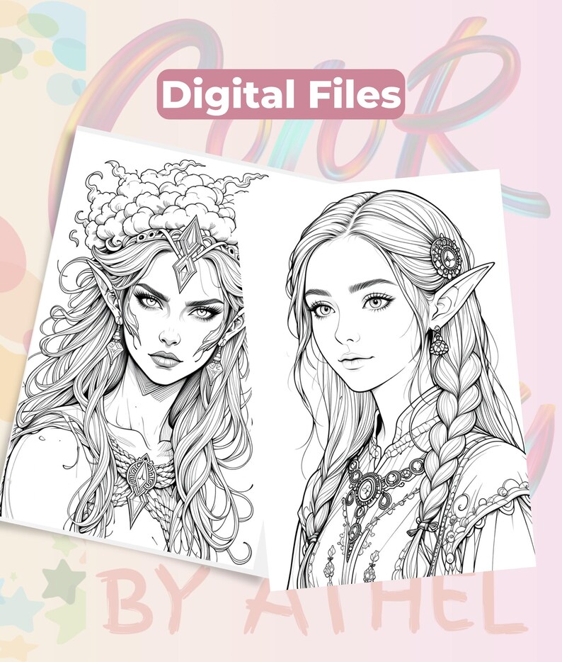 Elf Portrait Art - Coloring Book, Fantasy & Magic | High Detail Color ...