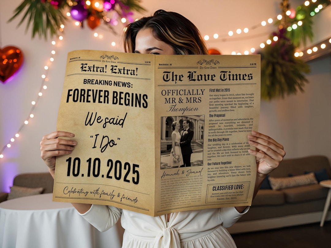Save the Date Newspaper Elopement Announcement Template , Intimate ...