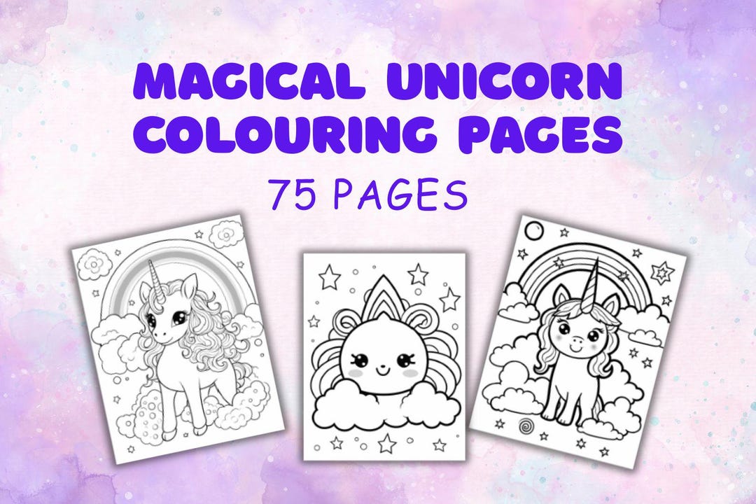 Kawaii Unicorn Coloring Pages for Kids: 75 Printable Designs (digital ...