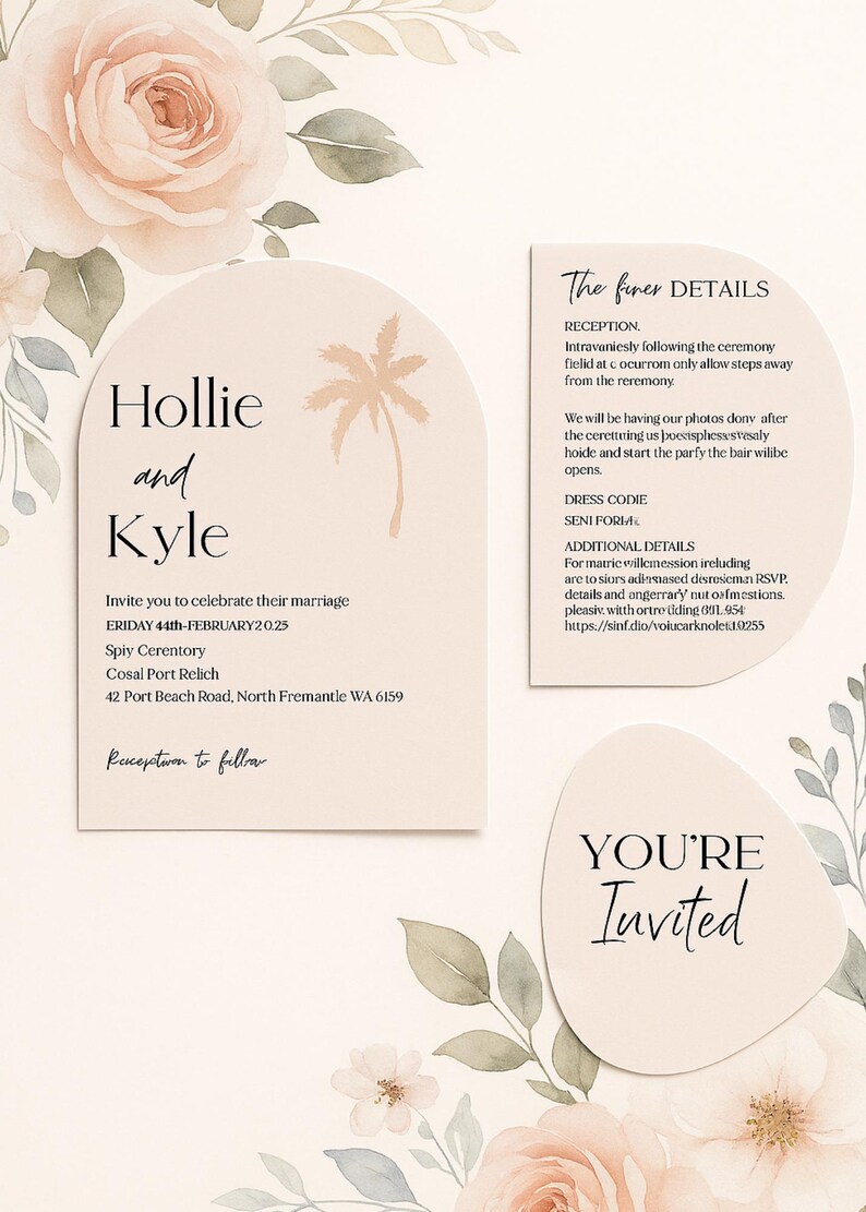 Coastal Arch Wedding Invitation Set: Customizable RSVP Cards (digital ...
