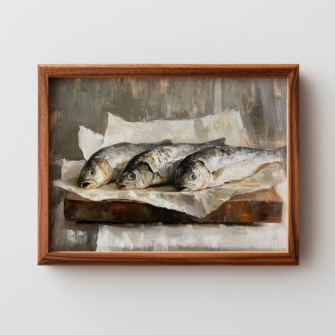 Rustic Still Life With Fish Painting: Vintage Cottagecore Art (digital ...