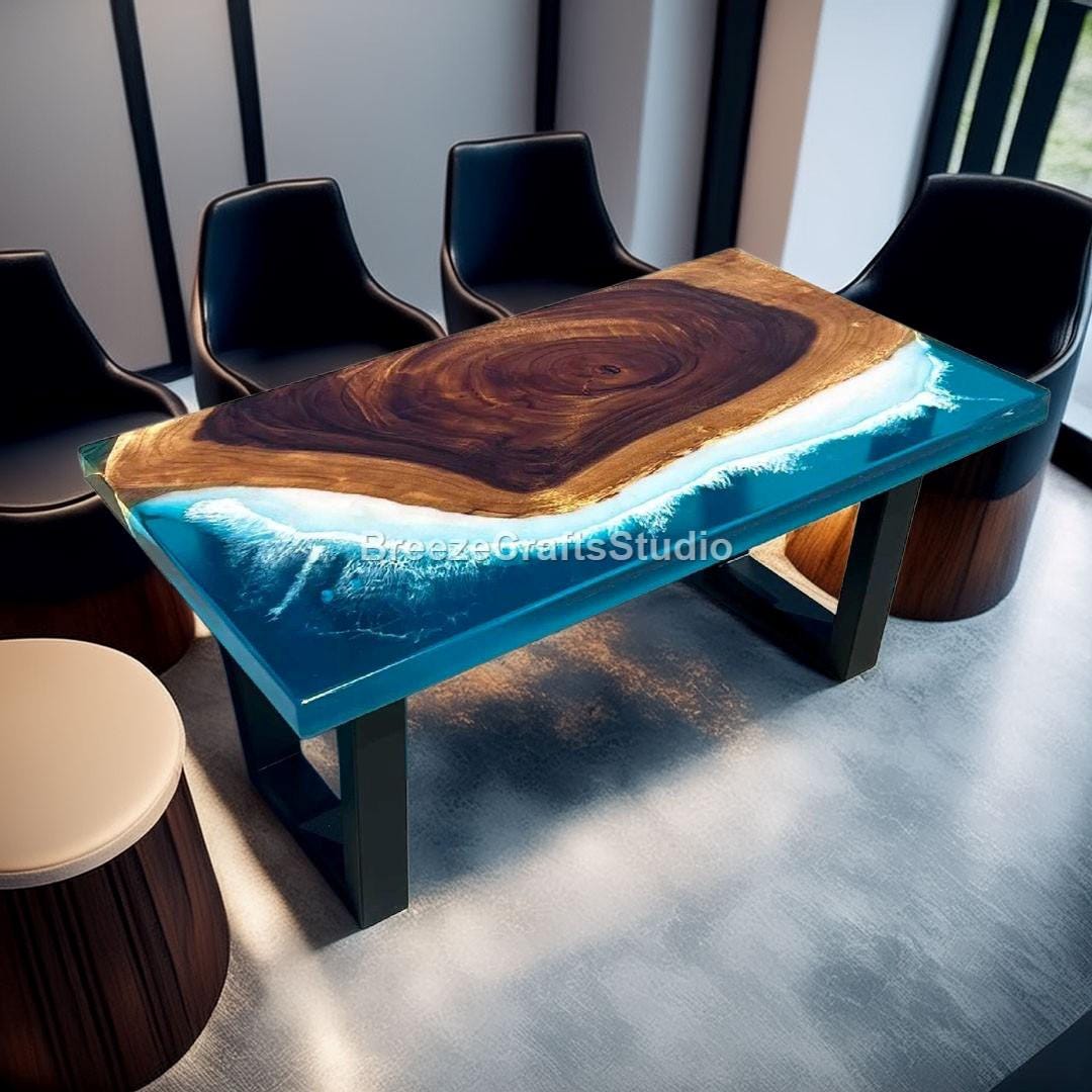 Ocean Wave Epoxy River Table | Live Edge Walnut Wood Dining Table ...