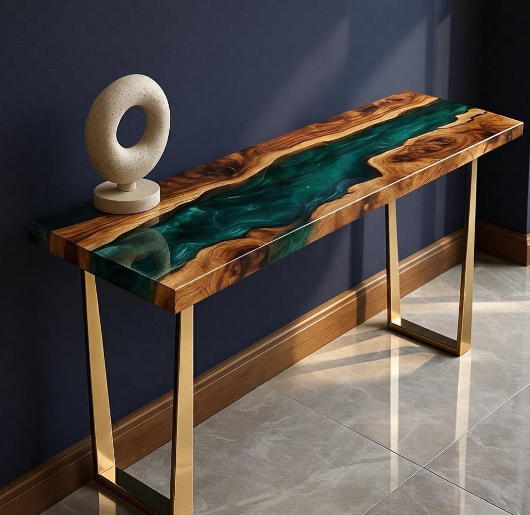 Luxury Entryway Console Table | Green Epoxy Resin & Live Edge Wood ...