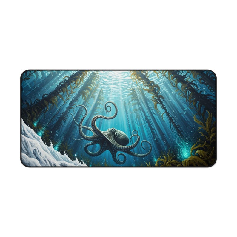 Majestic Octopus Kelp Forest Desk Mat, Bioluminescent Deep Sea Ocean ...