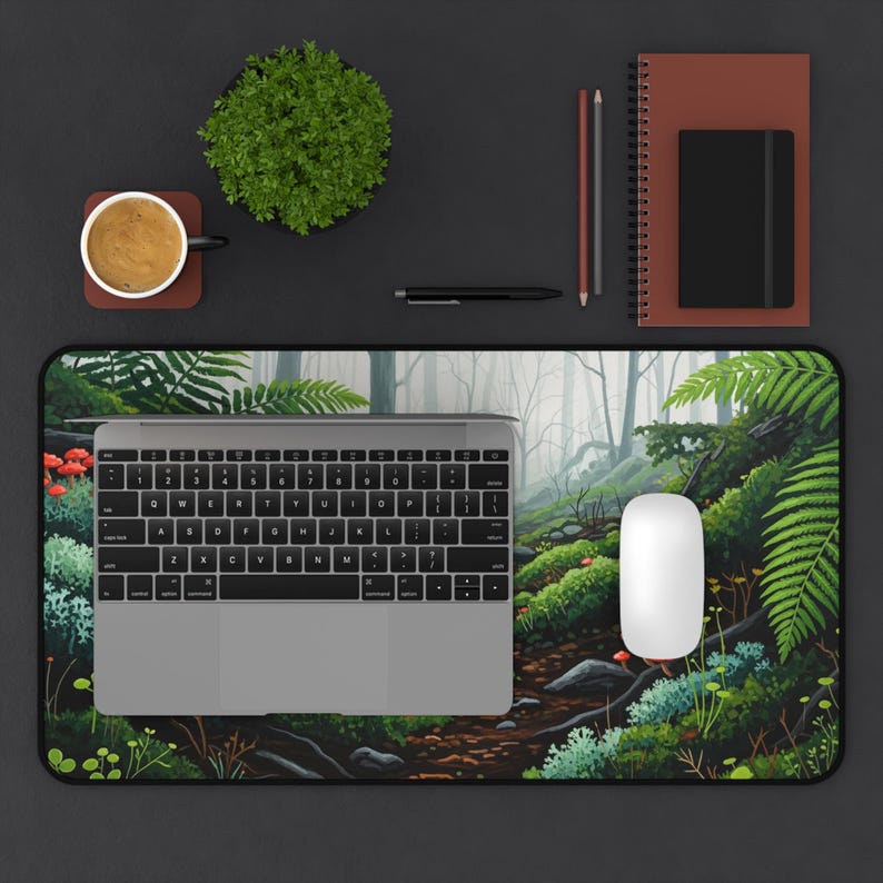 Enchanted Forest Mouse Pad | Mystical Woodland Ferns, Mushrooms Desk ...