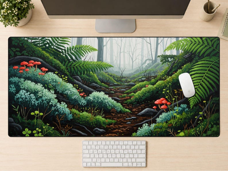 Enchanted Forest Mouse Pad | Mystical Woodland Ferns, Mushrooms Desk ...