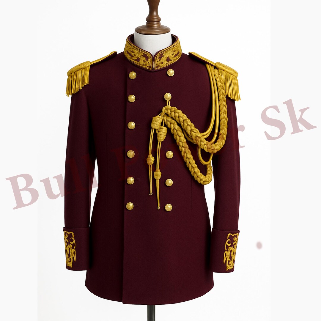 Luxury Maroon Parade Jacket | Gold Braid Military Uniform Coat - Etsy