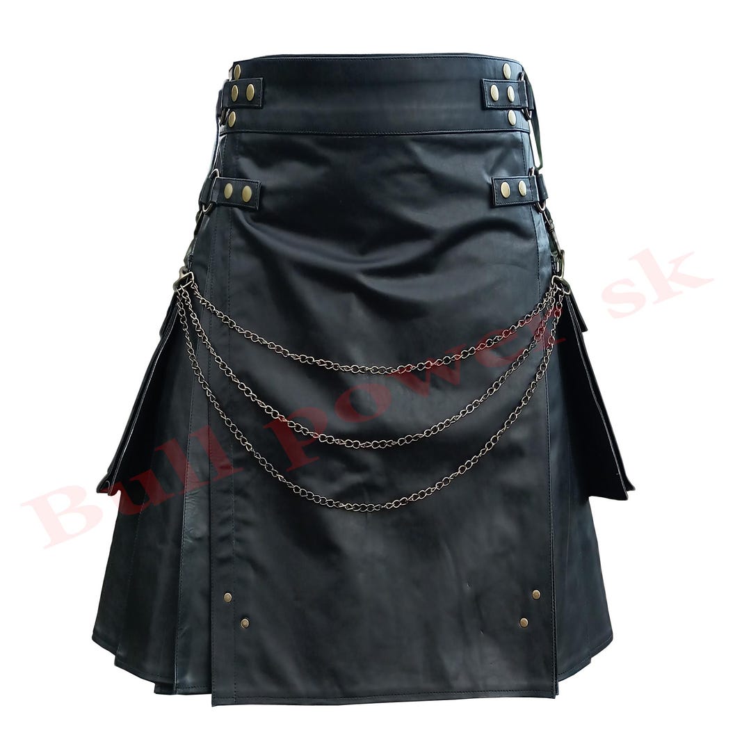 Handmade Black Leather Utility Kilt | Steampunk Gothic Cosplay - Etsy