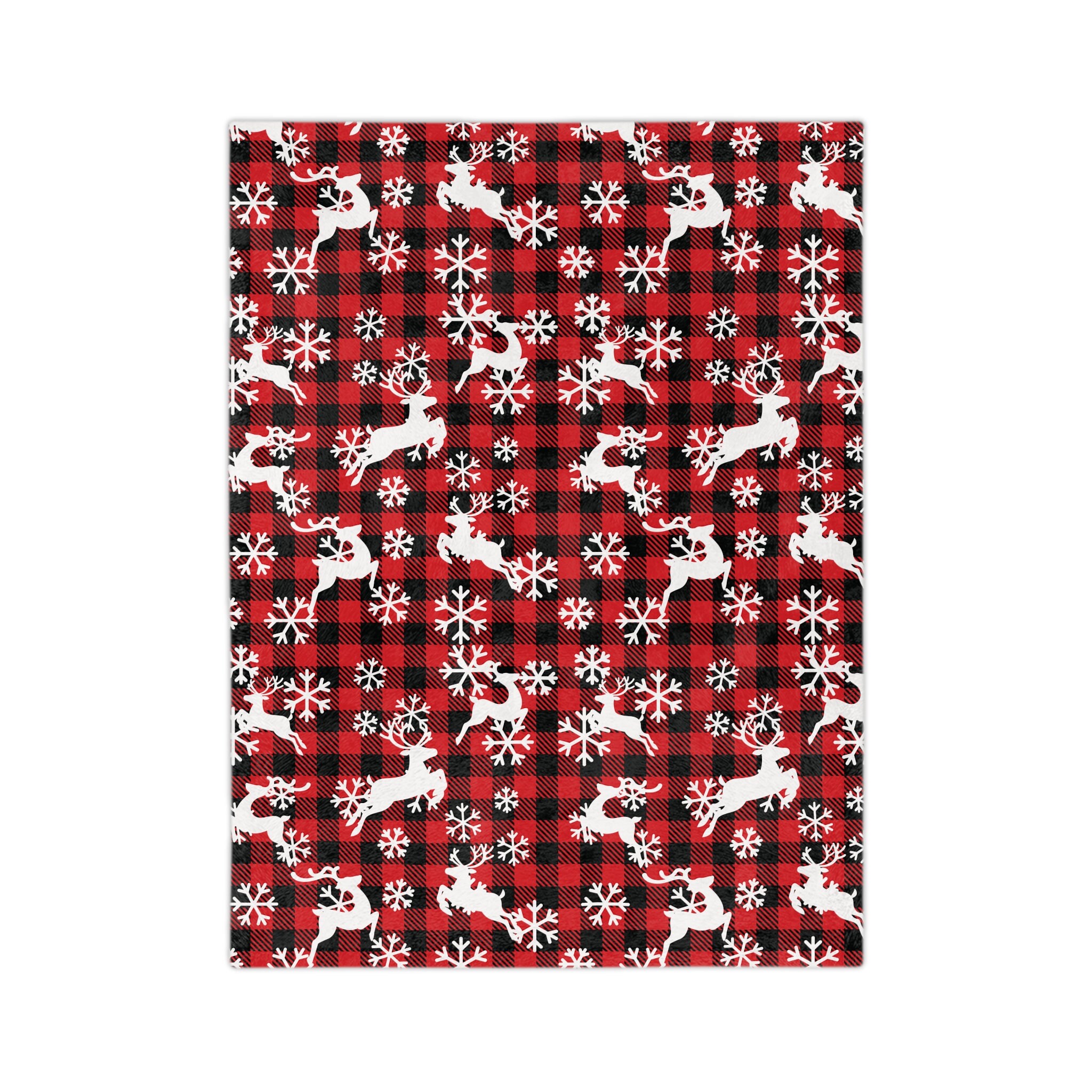 Red Plaid Velveteen Blanket, Snowflakes and Reindeer - Etsy