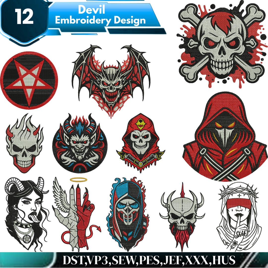Scary Devil Machine Embroidery Design, Red Devil Heretic Skull ...