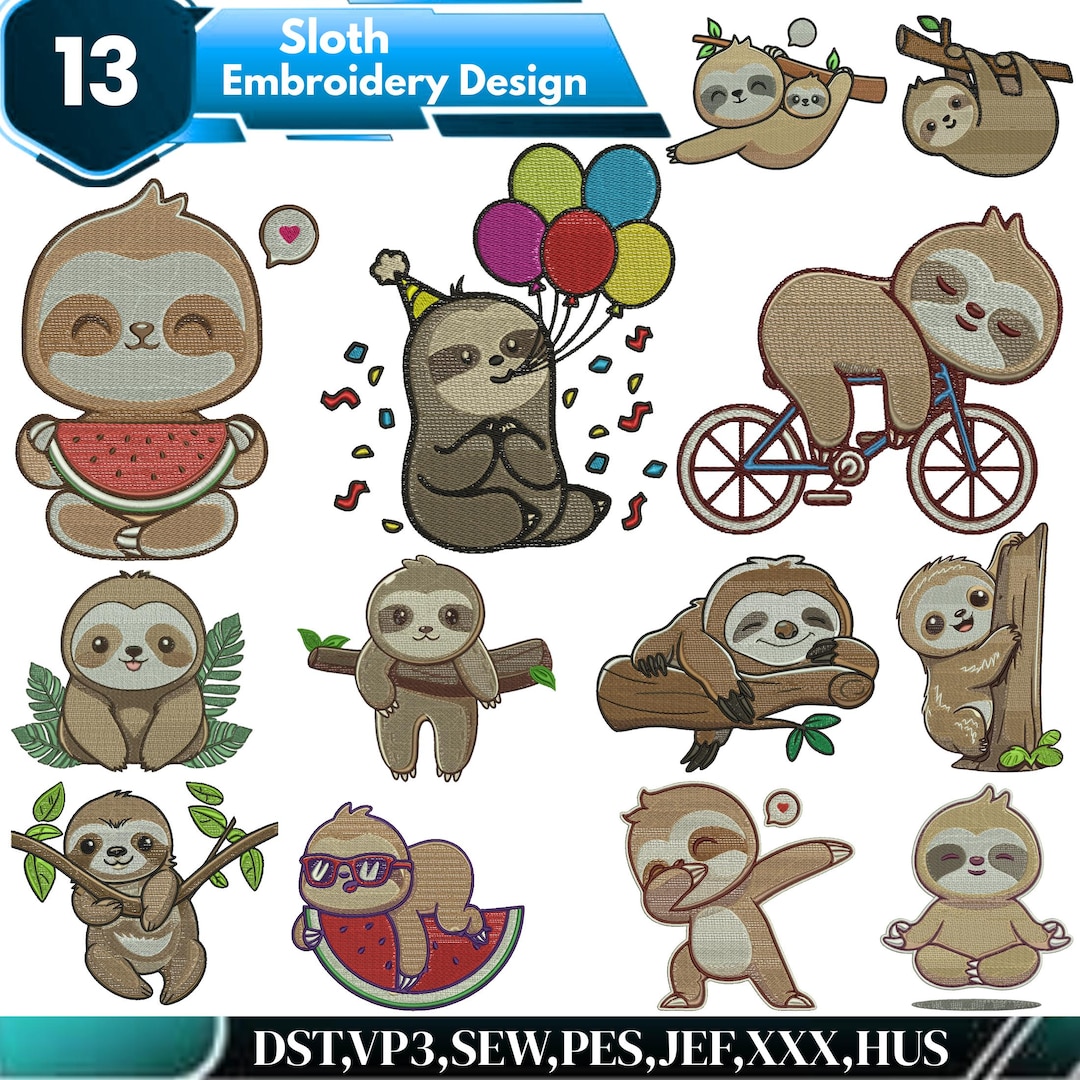 Baby Sloth Machine Embroidery Design, Sleeping Sloth Embroidery Designs ...