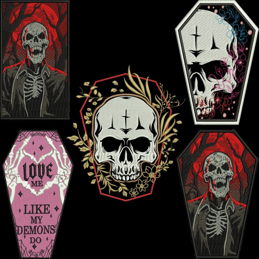 Skeleton in Coffin Embroidery Design: Halloween Skull Fill (digital ...